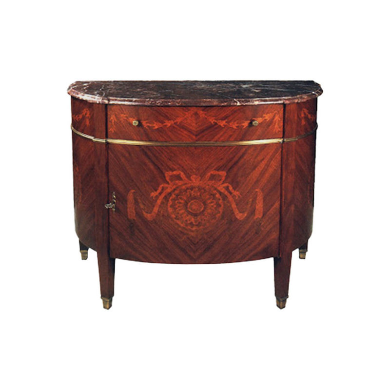 French Marquetry Half Moon Chest | Wooden Chest | Marble Top