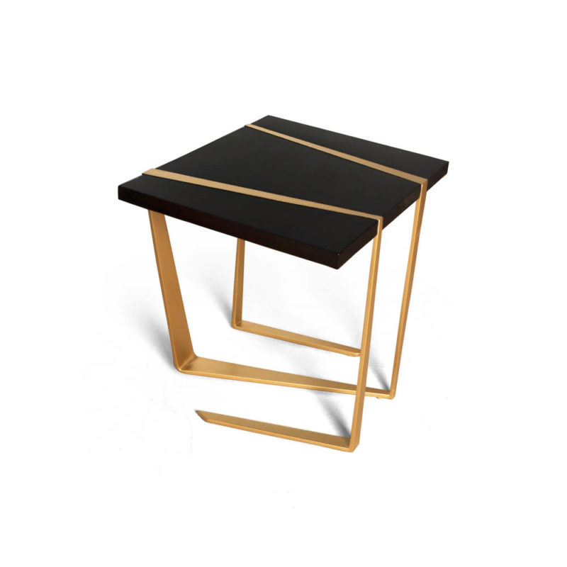 Brown Table | Wooden Side Table | Gold Stainless Steel Legs