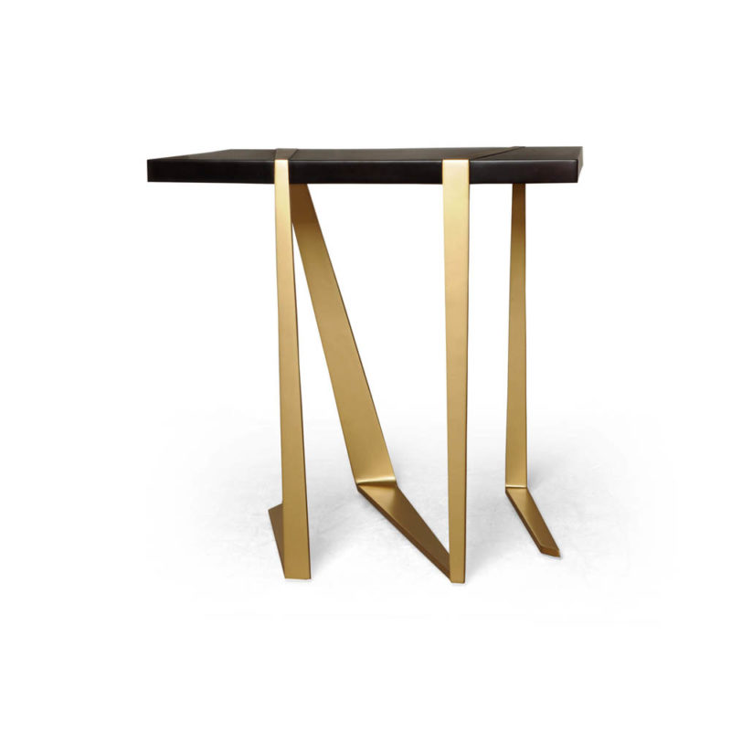 Brown Table | Wooden Side Table | Gold Stainless Steel Legs