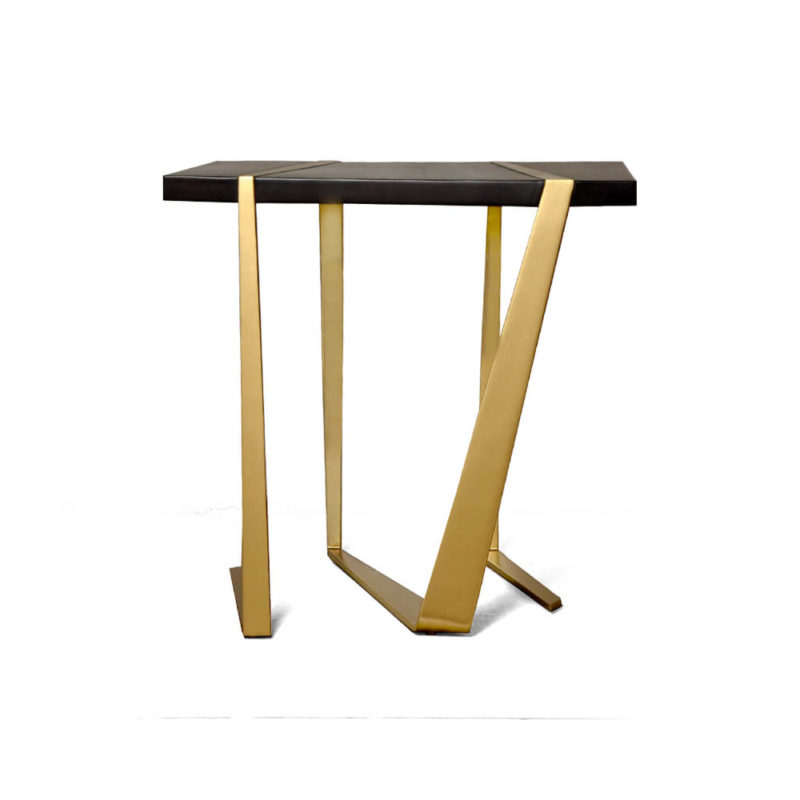 Brown Table | Wooden Side Table | Gold Stainless Steel Legs