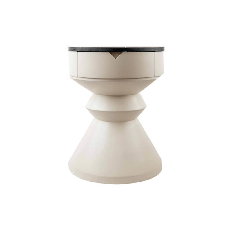 Cream White Lacquer Bedside Table | Marble Top Round Tables