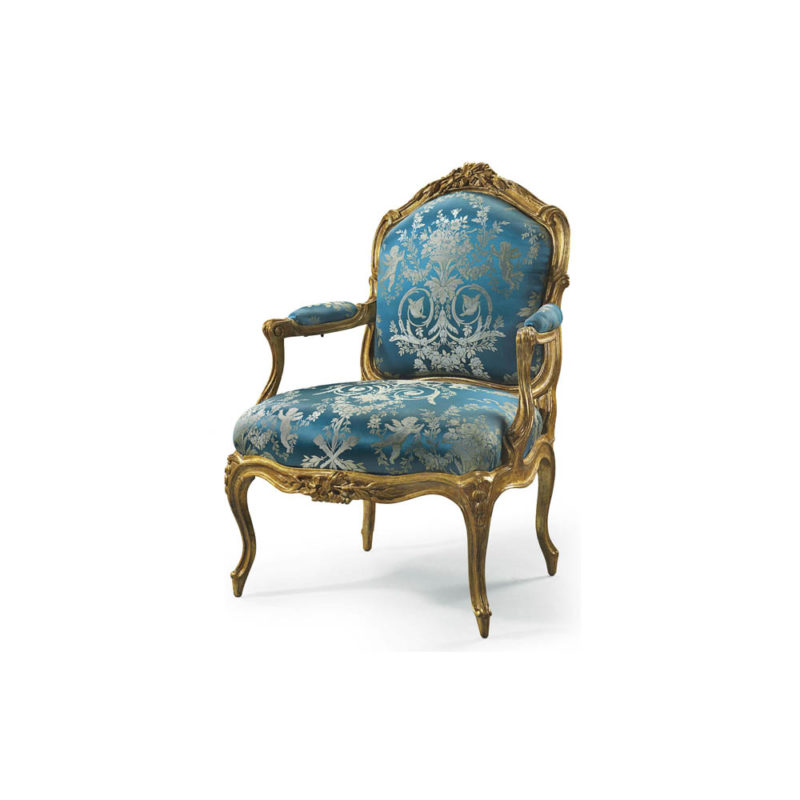 Vintage Blue Armchair With Silver Pattern | Upholstered Hand Carved ...