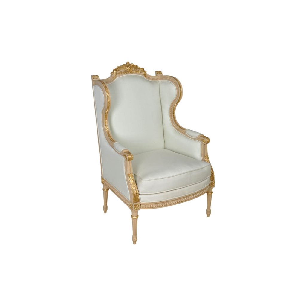 French Style Wing Back Armchair with Hand Carved Wood – Englanderline