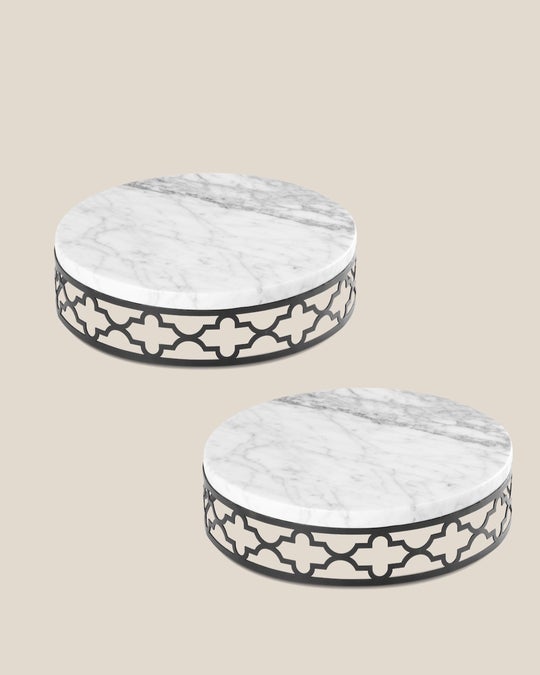 Round Stainless Steel Tea Set Tray With Marble Top - Englanderline