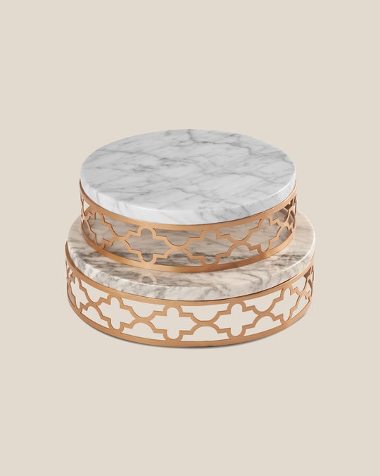 Round Stainless Steel Tea Set Tray With Marble Top - Englanderline