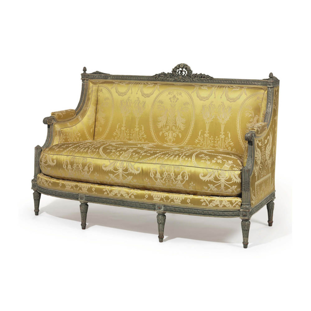 Yellow Louis Style Sofa with Grey Wooden Frame – Englanderline